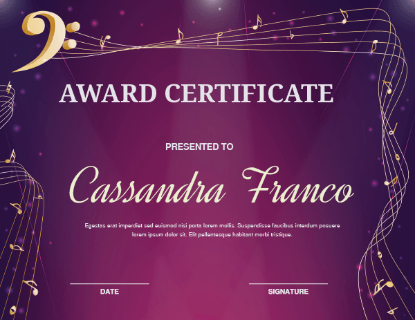 Printable Formal Bass Clef Award Certificate Template