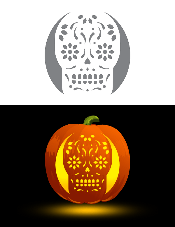 Printable Sugar Skull Pumpkin Stencil