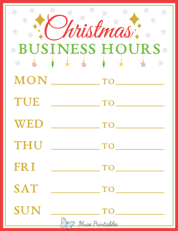 Holiday Business Hours Template